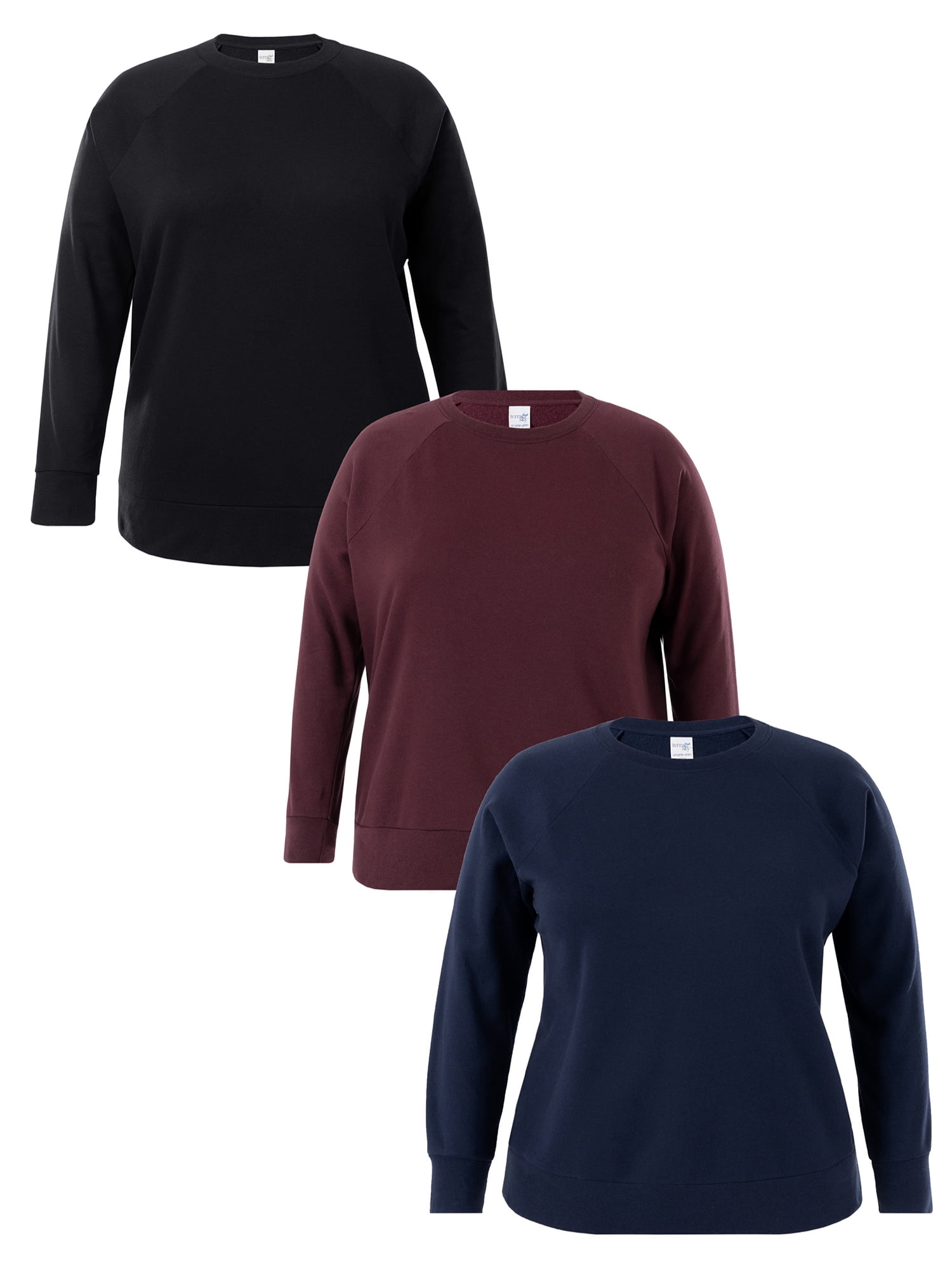 Terra & Sky Women's Plus Size Cotton Blend Fleece Sweatshirt, 3-Pack ...