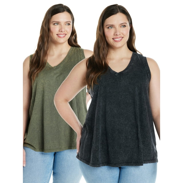 Terra & Sky Women's Plus Size Cotton Swing Tank Top, 2-Pack, Sizes 0X ...