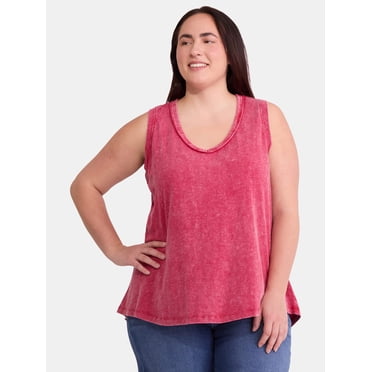 Terra & Sky Women's Plus Sleeveless Cotton Mixed Media Tunic Tank Top ...