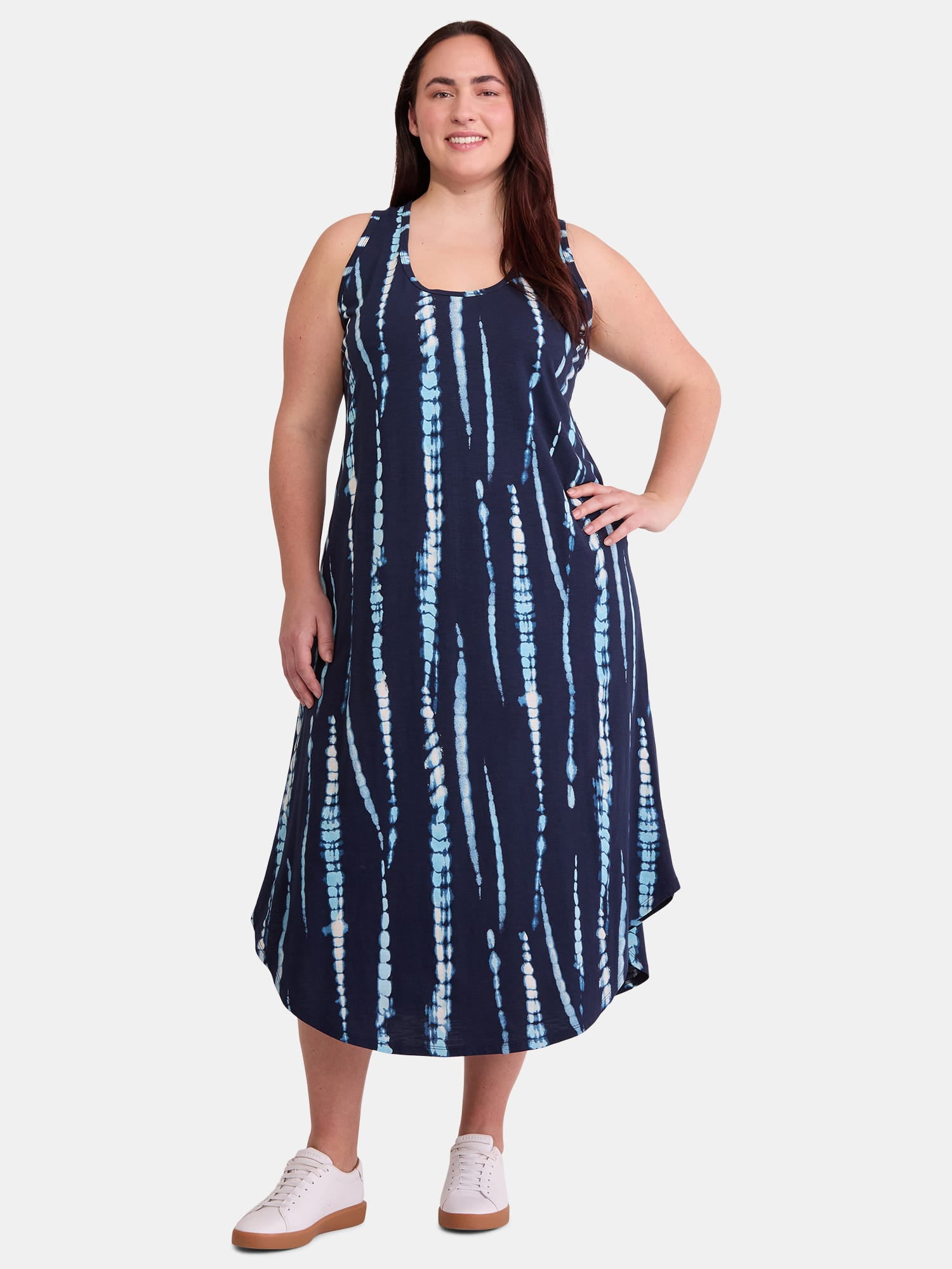 Terra & Sky Women's Plus Size Cotton Tie-Dye Tank Dress, Sleeveless ...