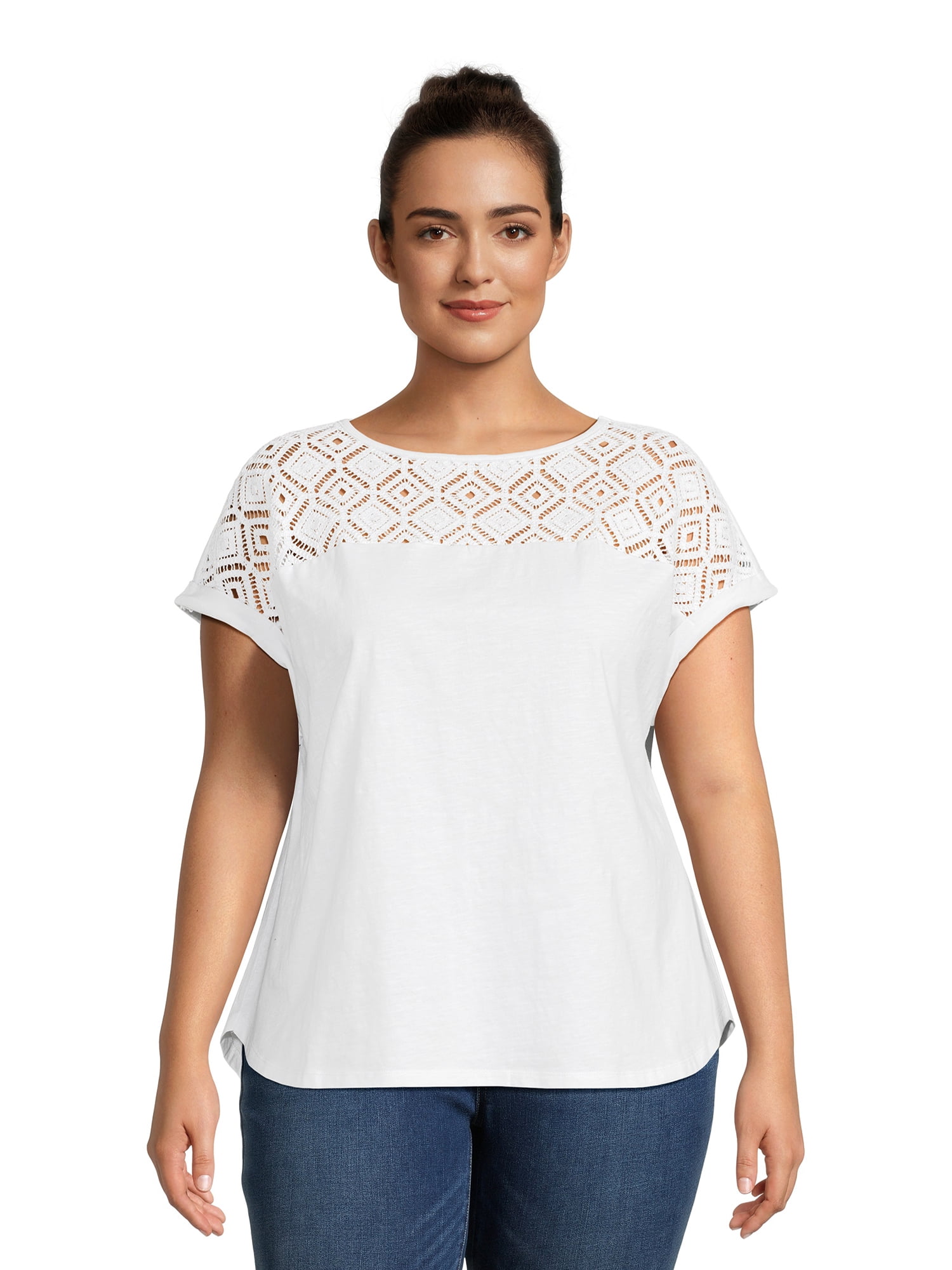 Terra and Sky Women's Plus Size Crochet Tee, Sizes 1X-5X - Walmart.com