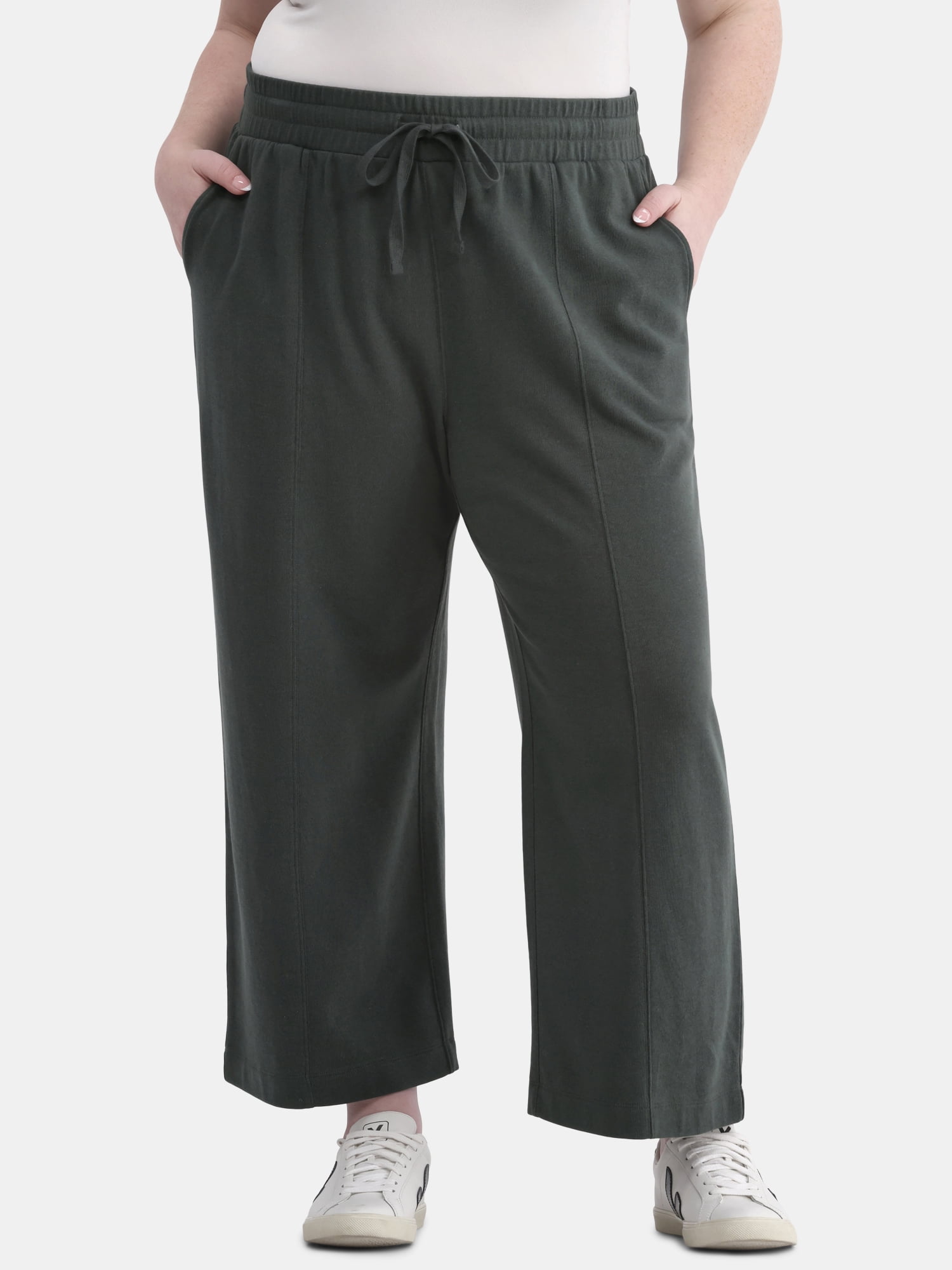 Terra & Sky Women’s Plus Size Cropped Knit Pants, 25" Inseam, Sizes 0X ...