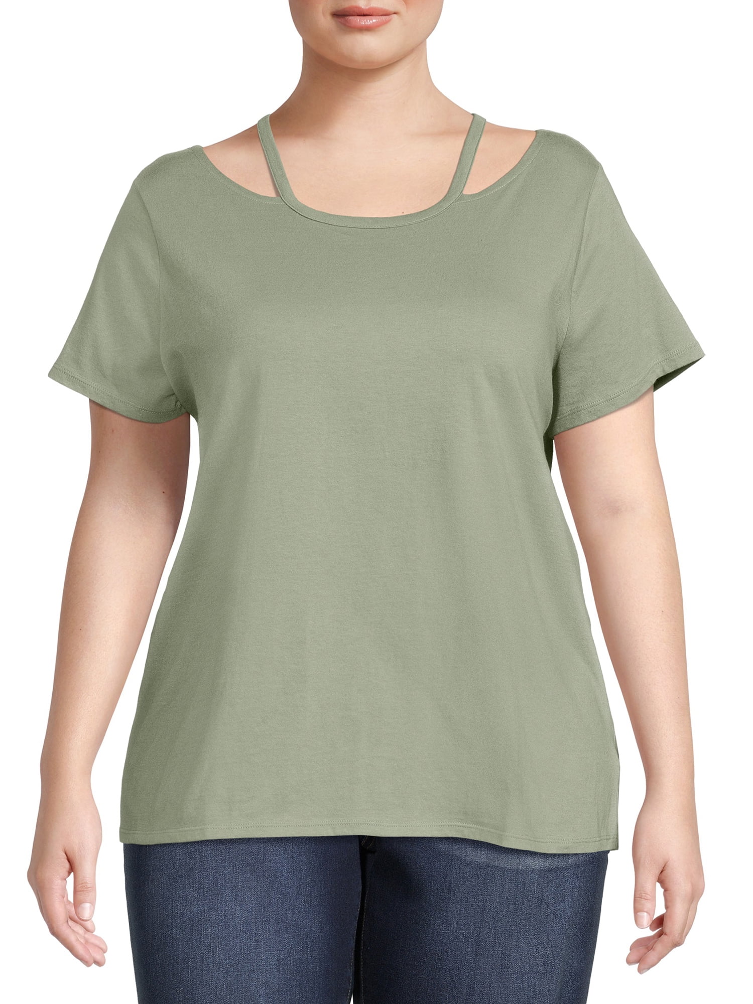 Terra & Sky Women's Plus Size Cut Out Neck Short Sleeve Cotton Top ...