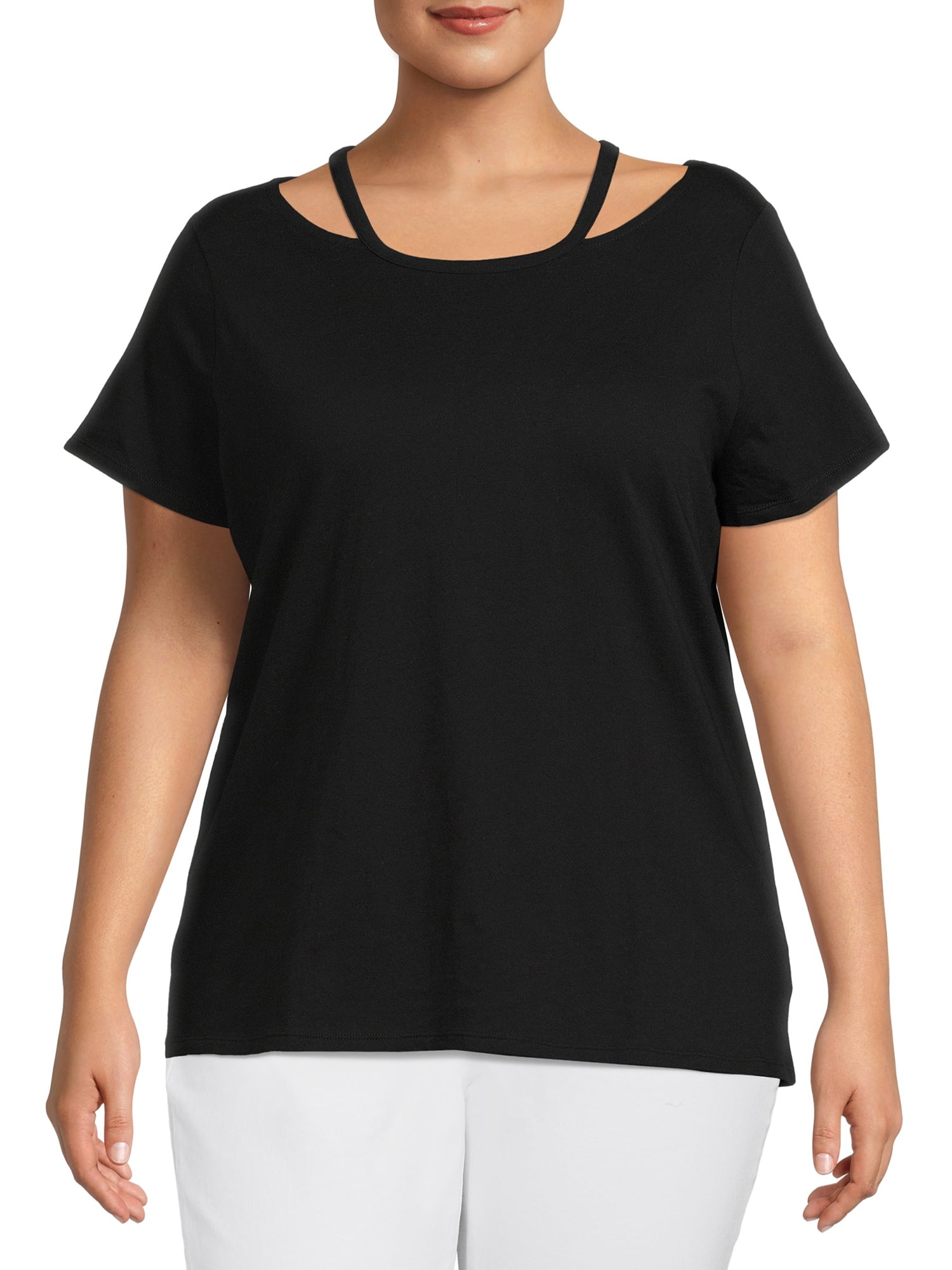 Terra & Sky Women's Plus Size Cut Out Neck Short Sleeve Top - Walmart.com