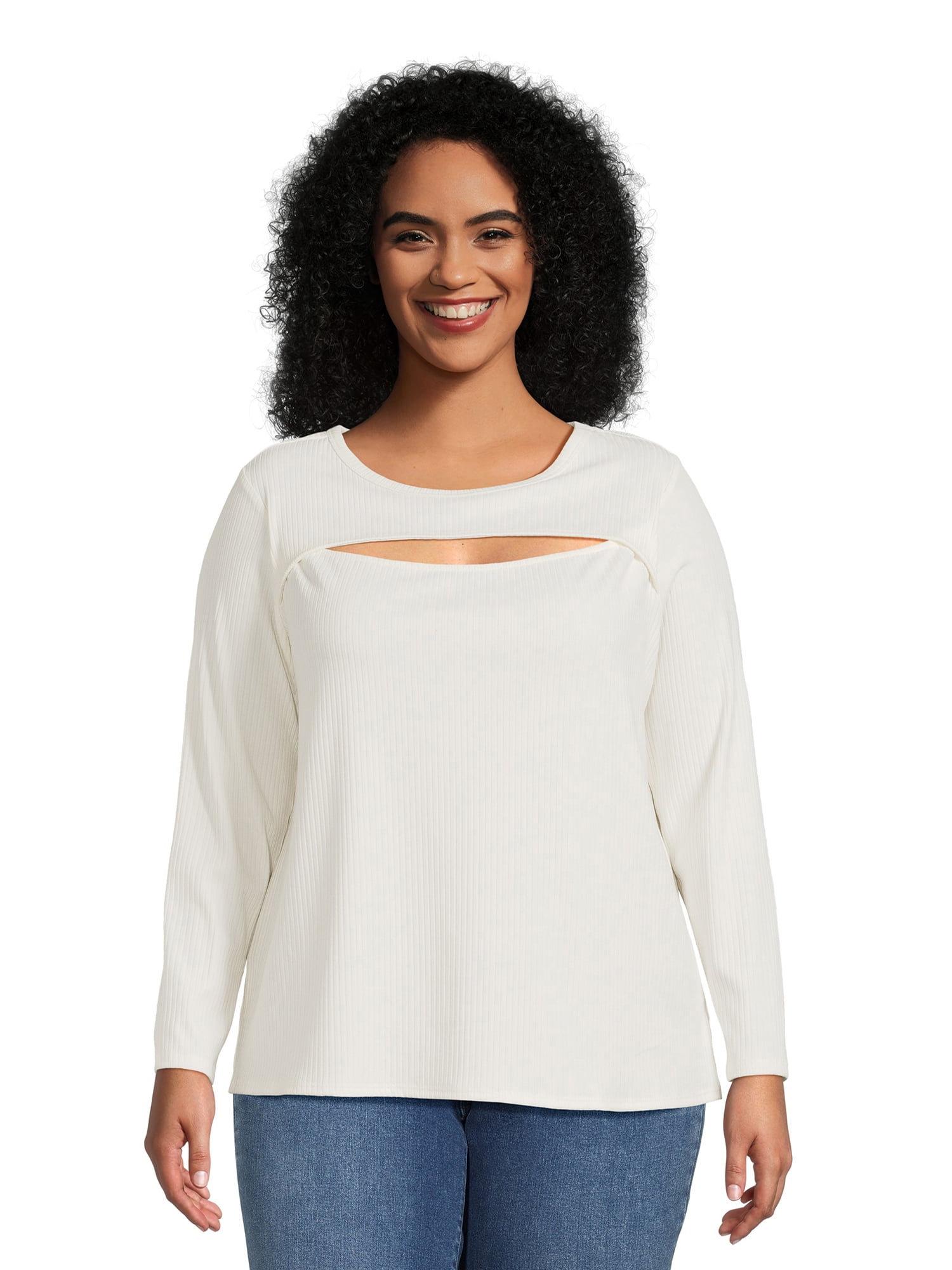 Terra & Sky Women's Plus Size Cut Out Top with Long Sleeves - Walmart.com