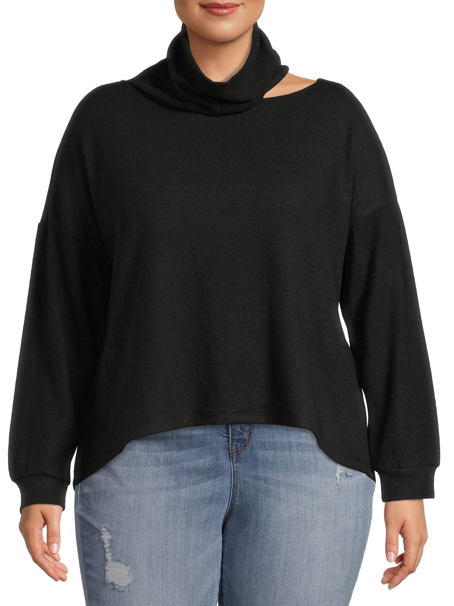 Terra & Sky women's Plus Size Cut Out Turtleneck Top - Walmart.com