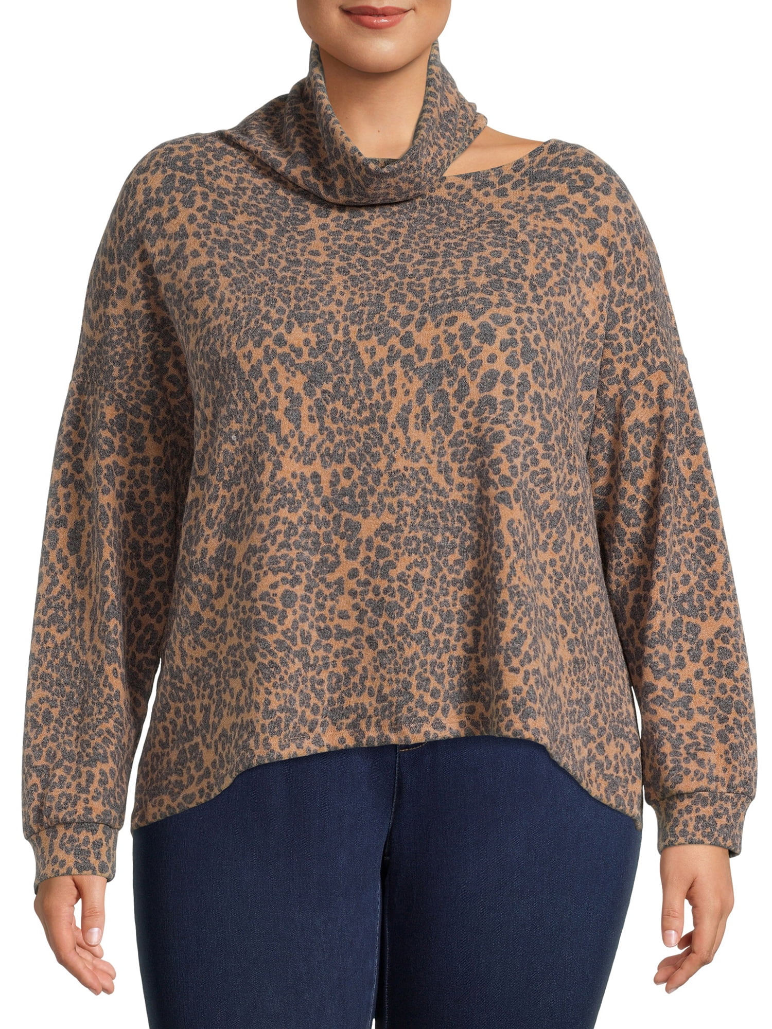 Terra & Sky Women's Plus Size Cut Out Turtleneck Top - Walmart.com
