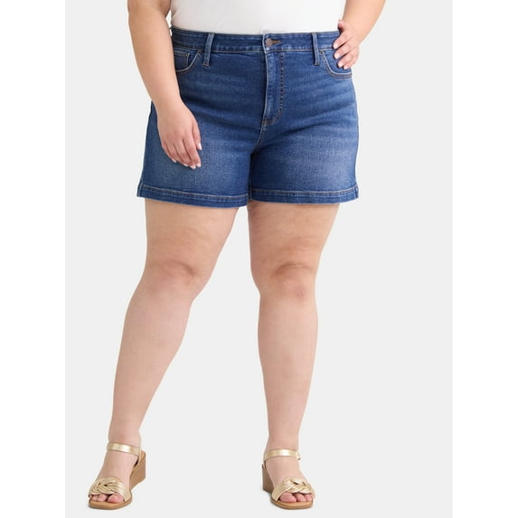 Terra & Sky Women's Plus Size Denim A-Line Shorts, 5" Inseam, Sizes 14W ...