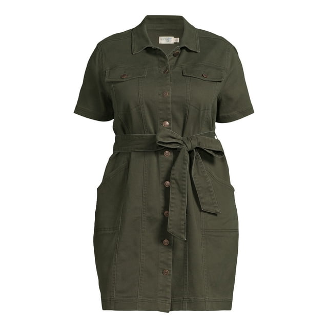 Terra & Sky Women's Plus Size Denim Utility Dress with Pockets, Sizes ...
