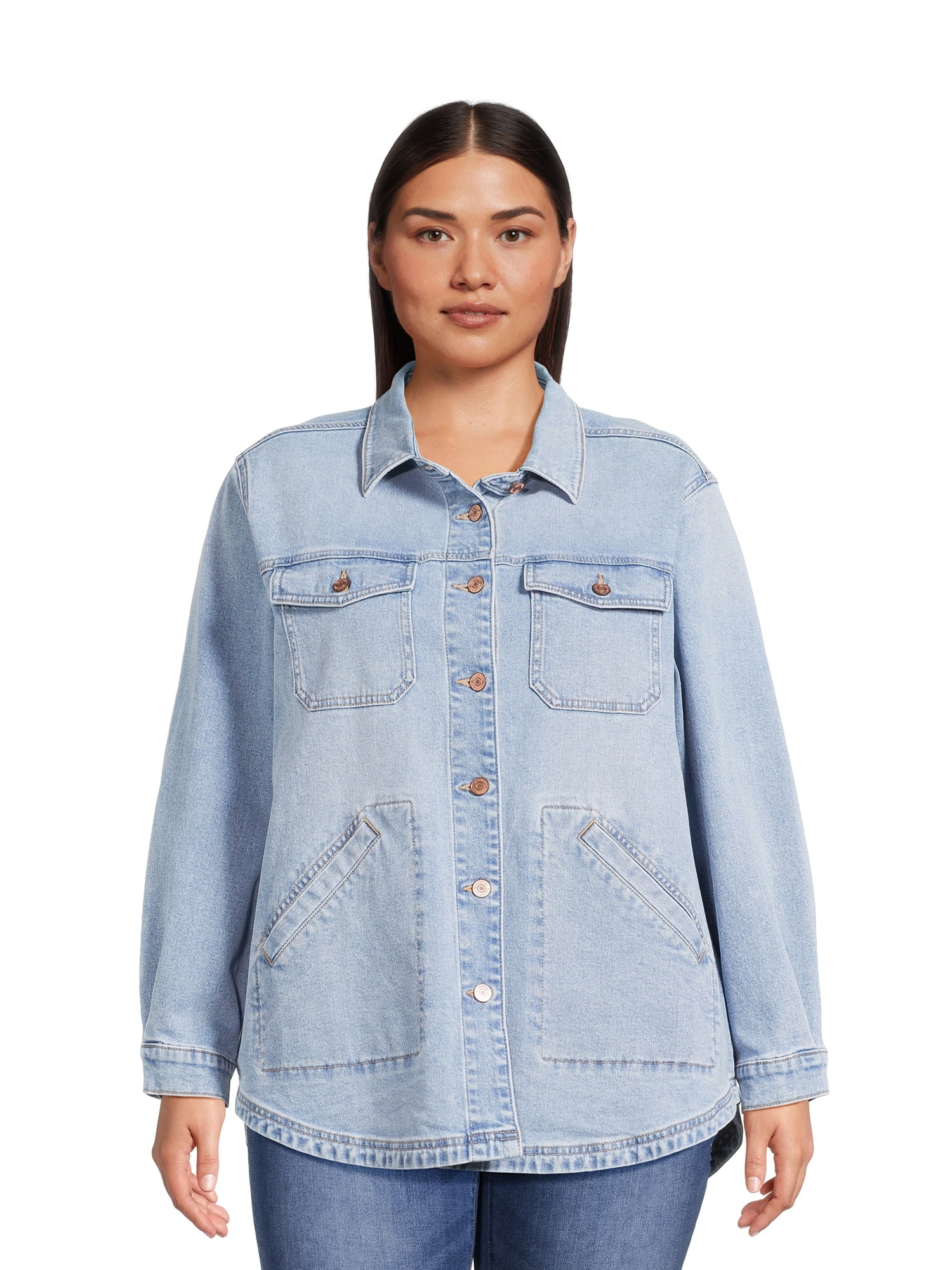 Terra & Sky Women's Plus Size Denim Utility Shacket, sizes 0X-4X ...