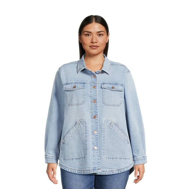 Terra & Sky Women's Plus Size Denim Utility Shacket, sizes 0X-4X ...