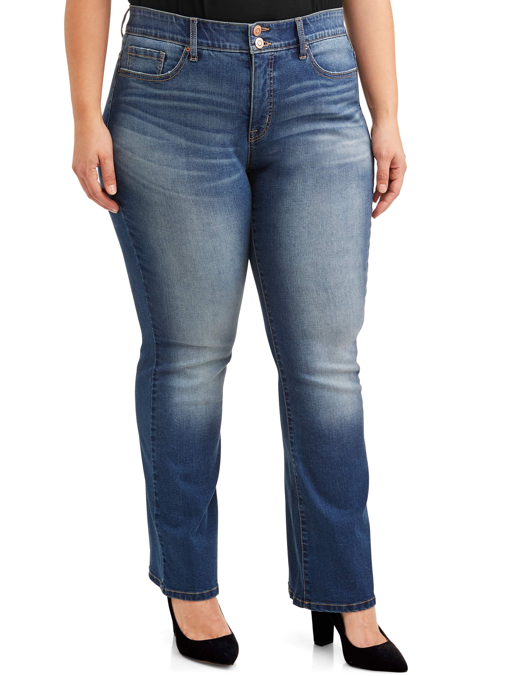 Terra & Sky Plus Size Double Button Bootcut Mid-Rise Jeans with Tummy ...