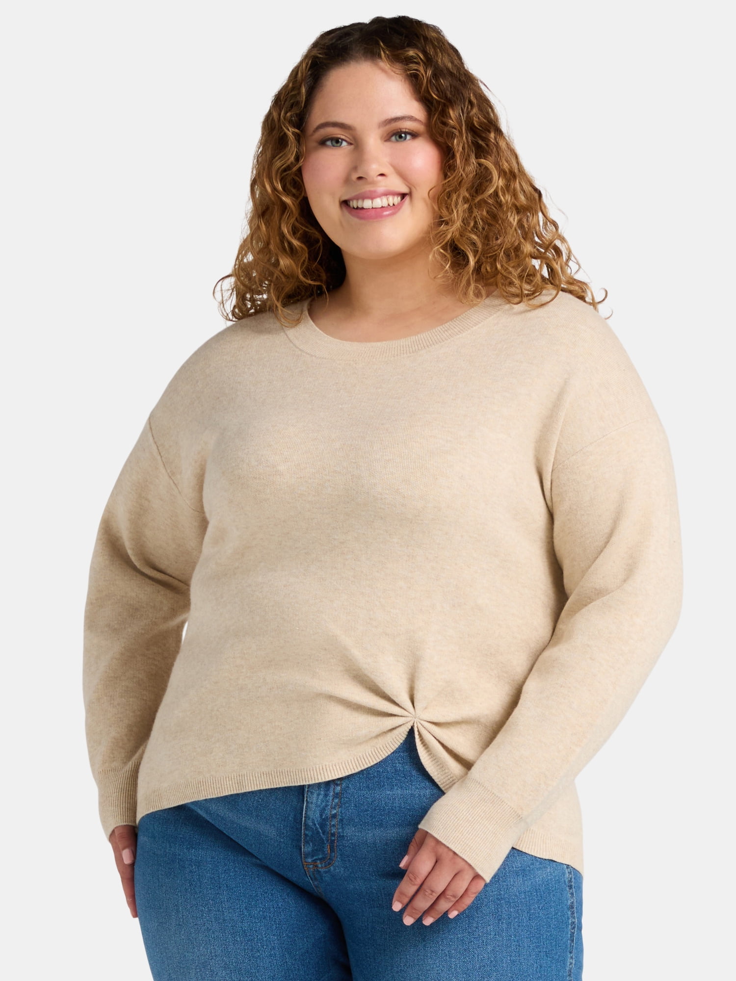 Terra & Sky Plus Size Double-Knit Twist Sweater for Women, Soft & Chic ...