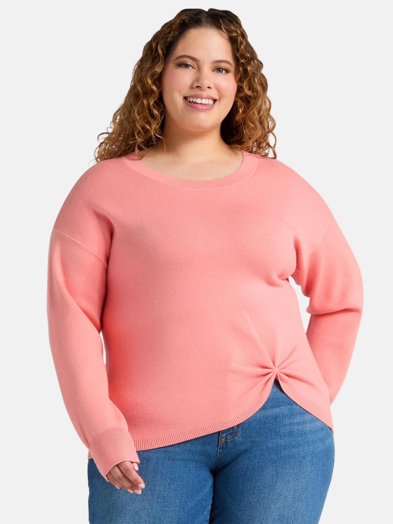 Terra & Sky Plus Size Double-Knit Twist Sweater - Twist Detail ...