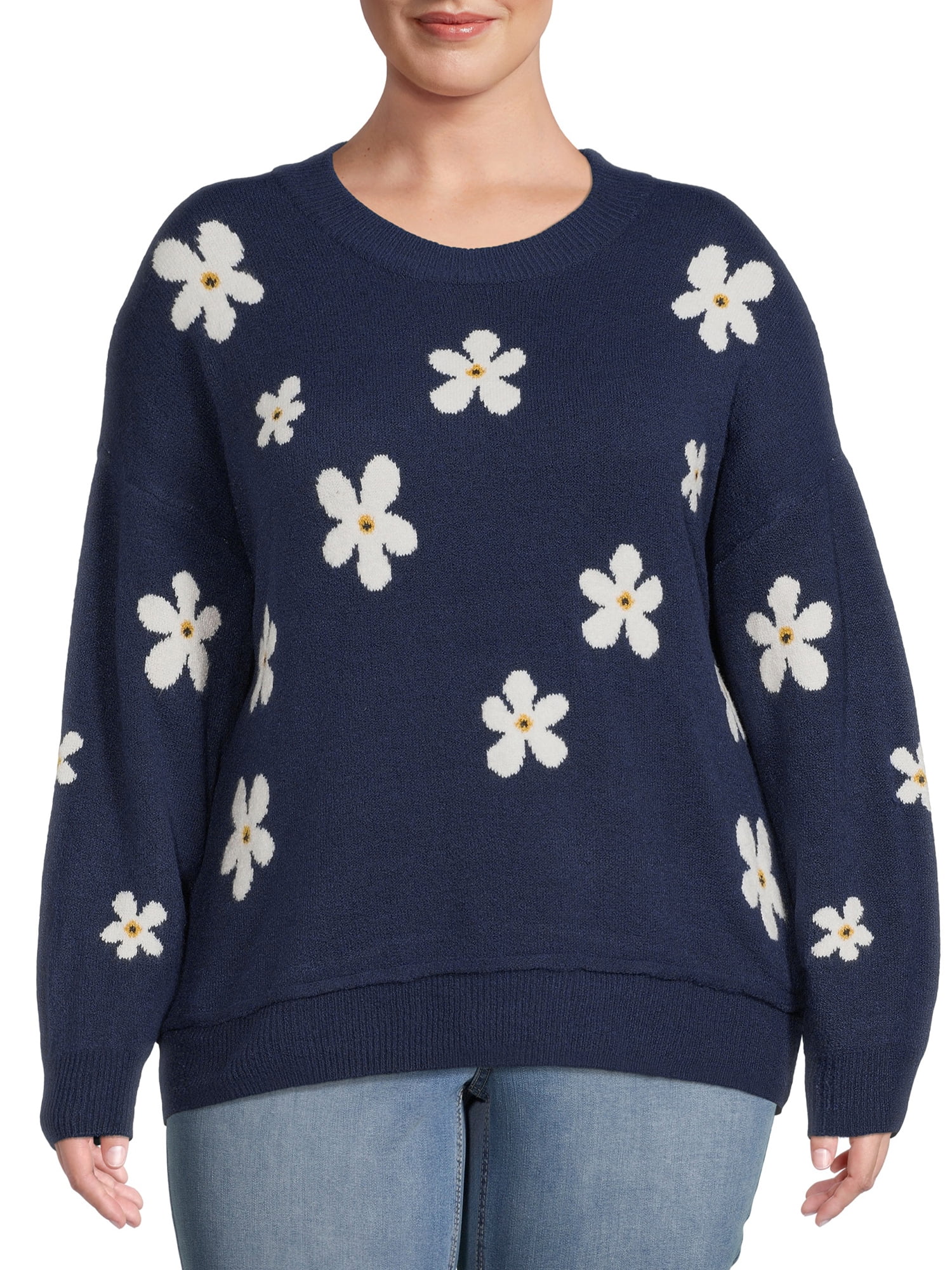 Terra And Sky Womens Plus Size Drop Shoulder Print Sweater Midweight