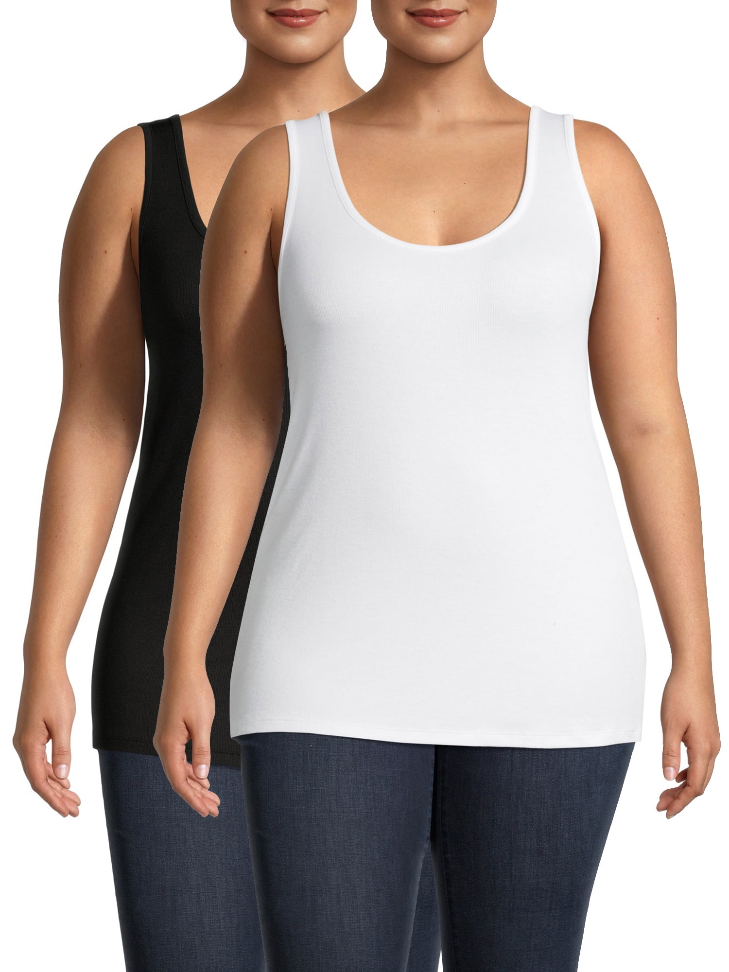 Terra & Sky Plus Size Women's Ribbed Tank Top 2-Pack, Comfortable ...