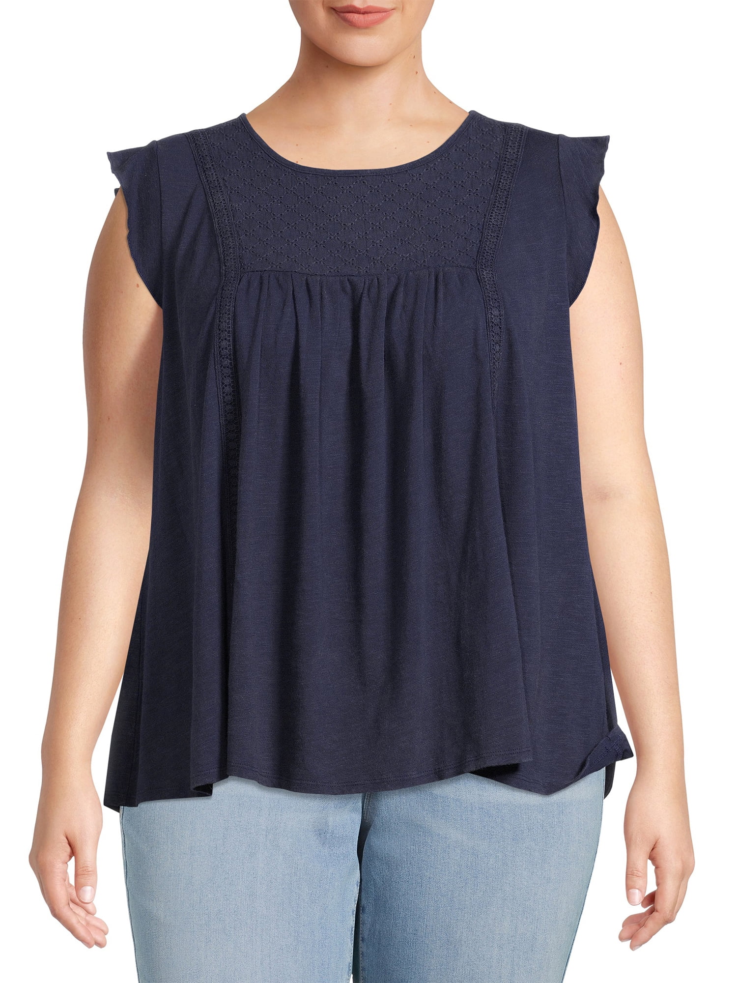 Terra & Sky Women's Plus Size Eyelet Flutter Sleeve Knit Top - Walmart.com