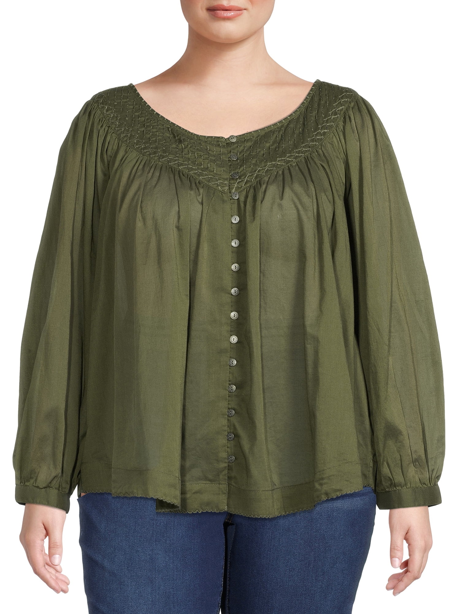 Terra & Sky Women's Plus Size Flowy Button Down Top with Long Sleeves ...