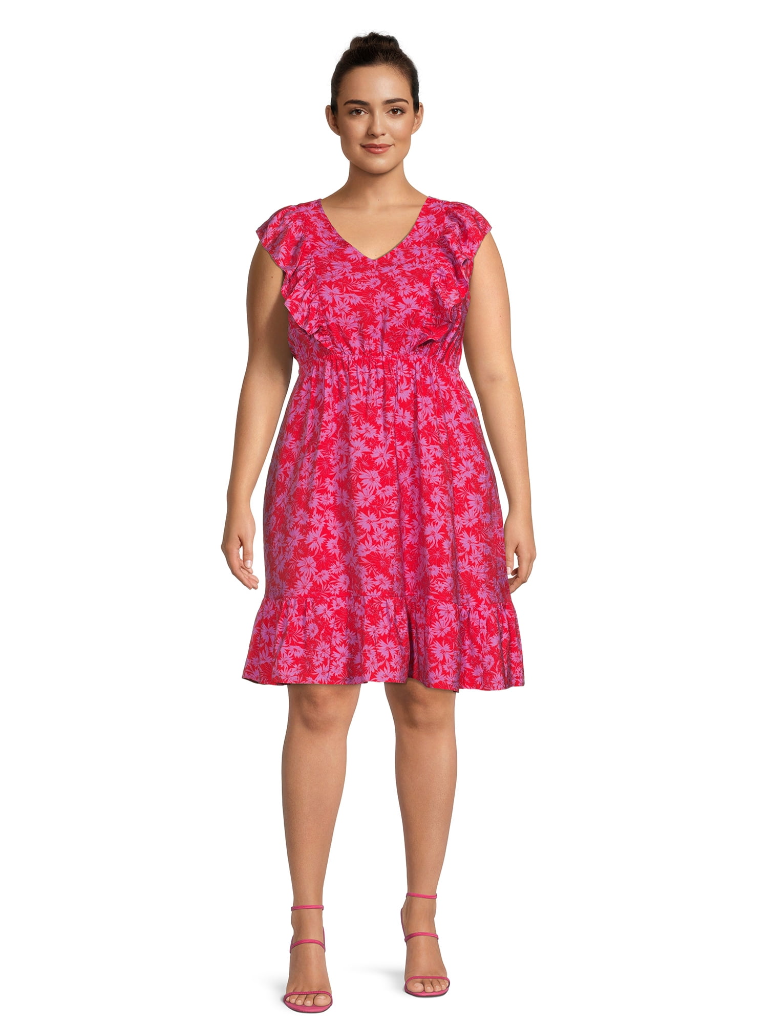 Terra & Sky Plus Size Flutter Sleeve Dress - Walmart.com