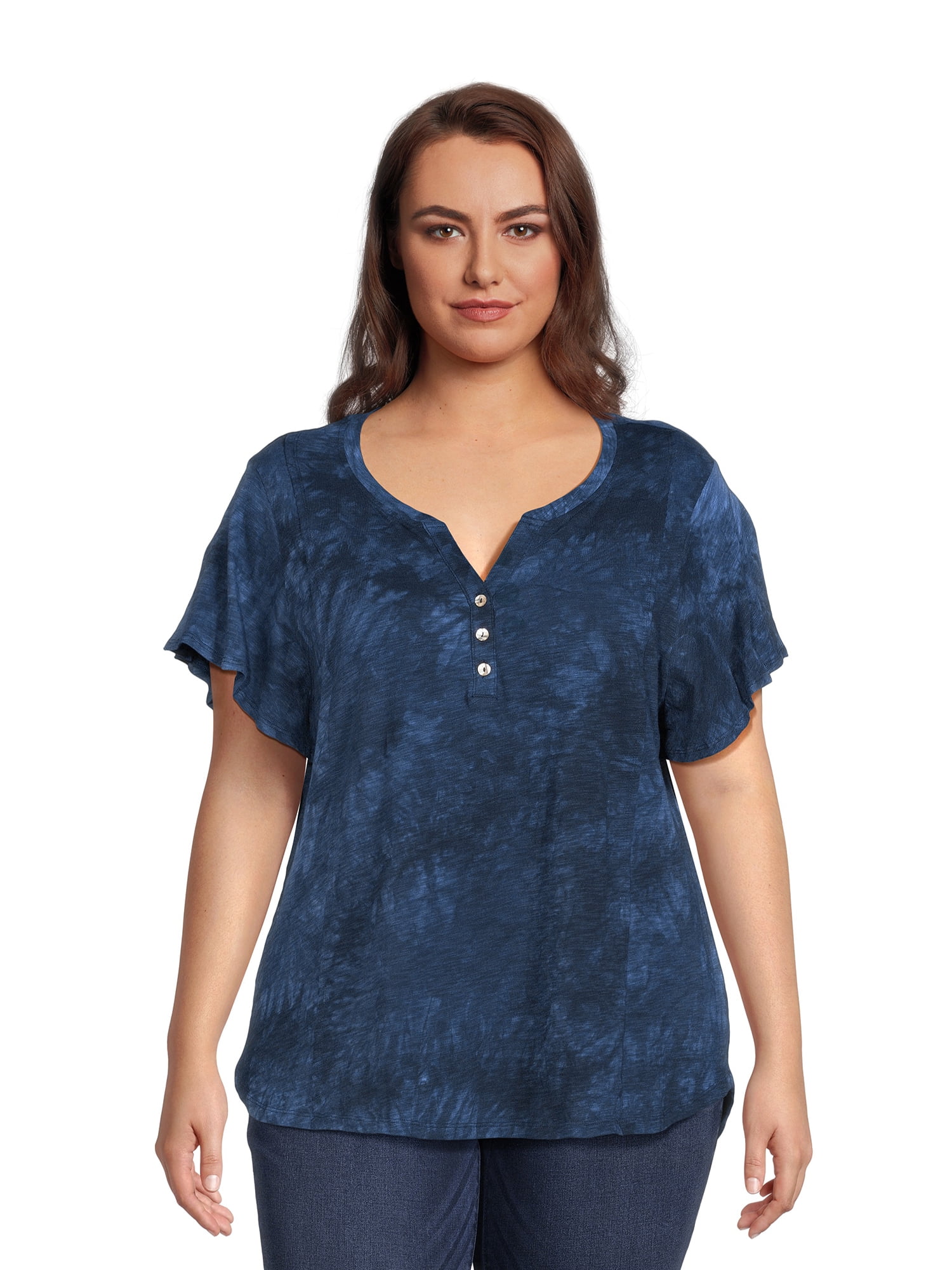 Terra & Sky women's Plus Size Flutter Sleeve Henley Tee - Walmart.com