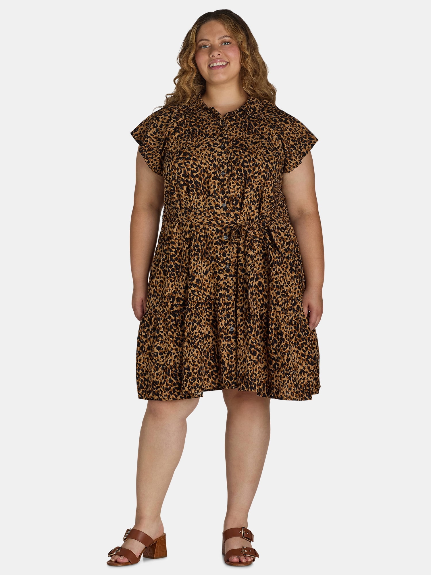 Terra & Sky Plus Size Flutter Sleeve Mini Dress with Belt, Sizes 0X-5X ...