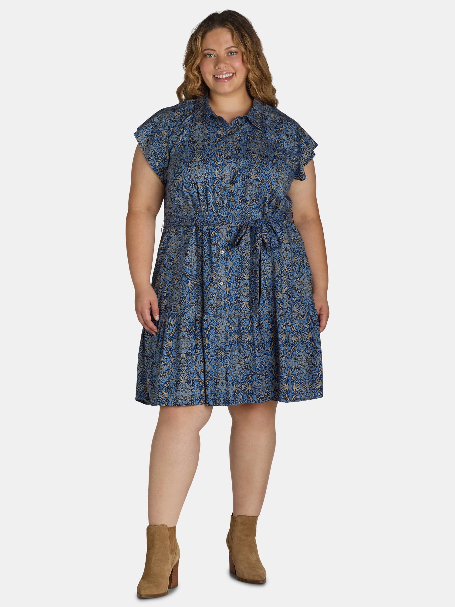 Terra & Sky Plus Size Flutter Sleeve Mini Dress - Walmart.com