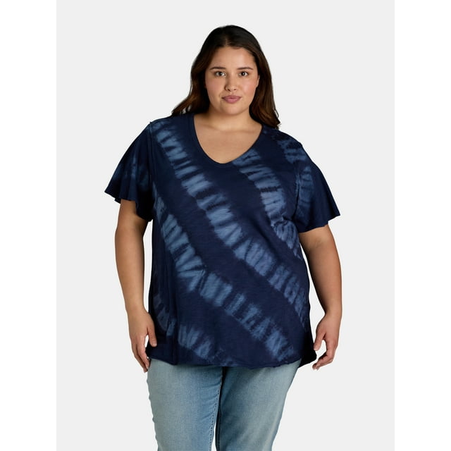 Terra And Sky Womens Plus Size Tie Dye Top With Flutter Sleeves Sizes