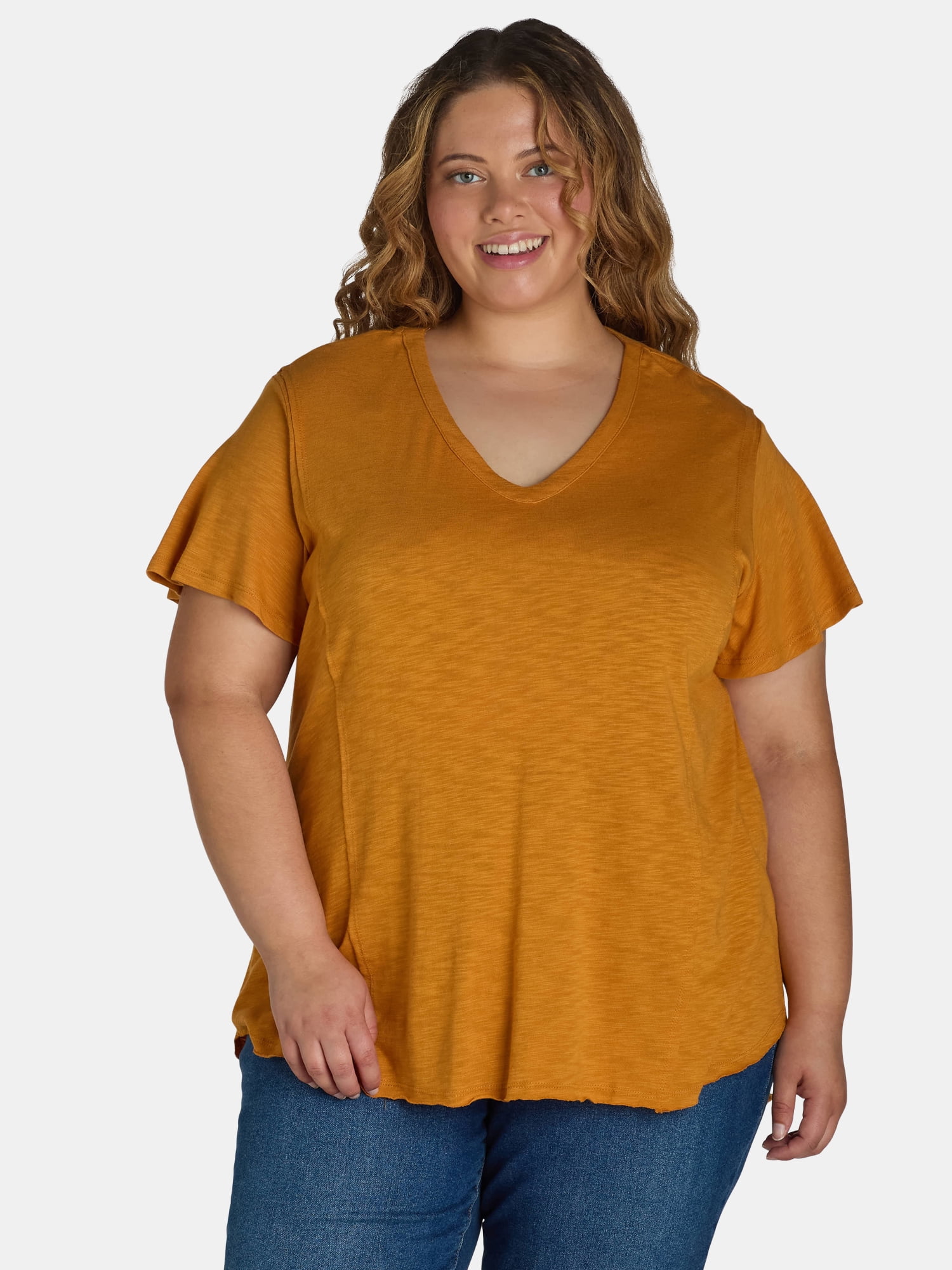 Terra & Sky Women's Plus Size Flutter Sleeve V-Neck Top, Sizes 0X-4X ...