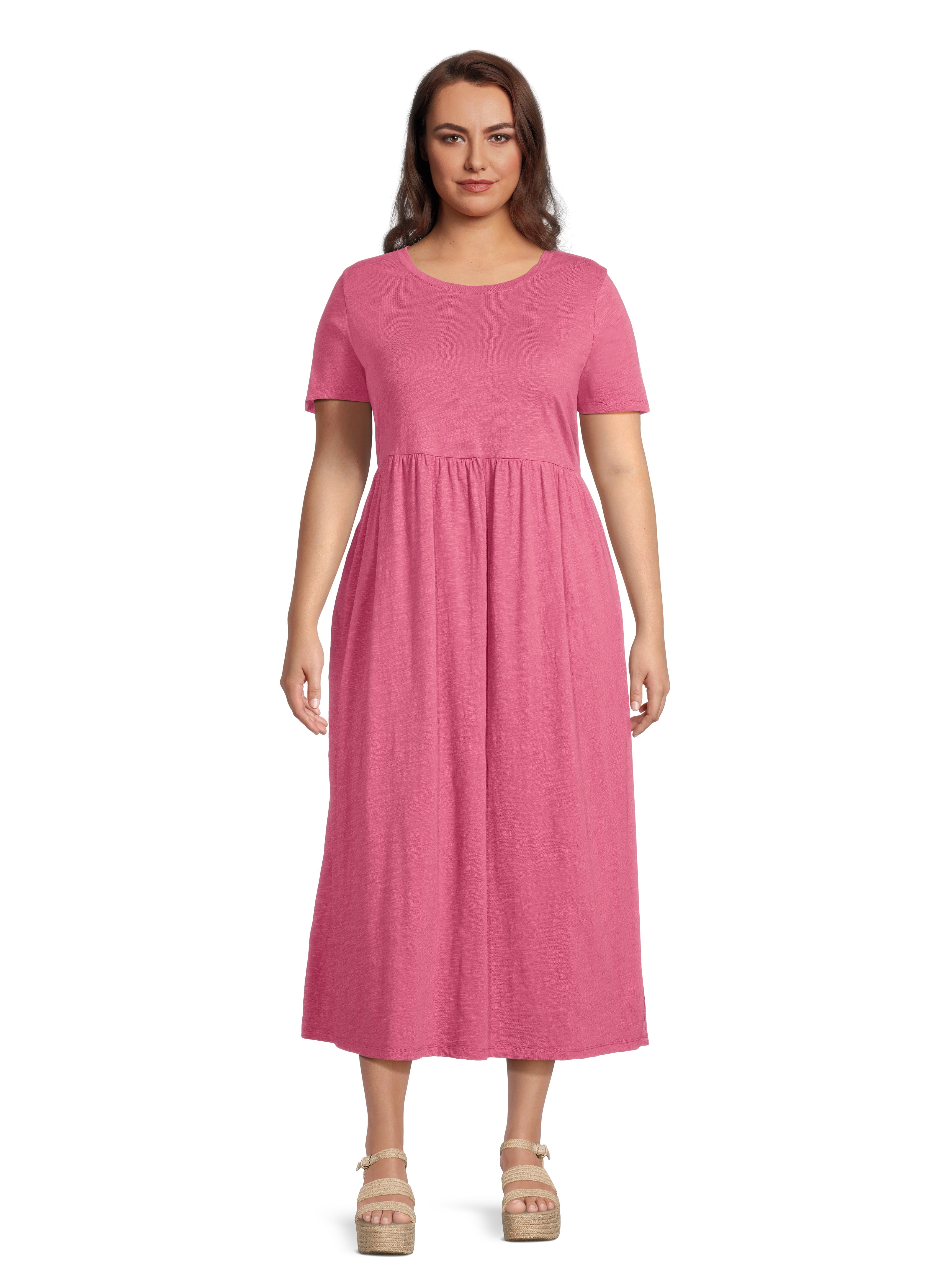 Terra & Sky Women's Plus Size Gathered Waistband Tee Maxi Dress, Sizes ...