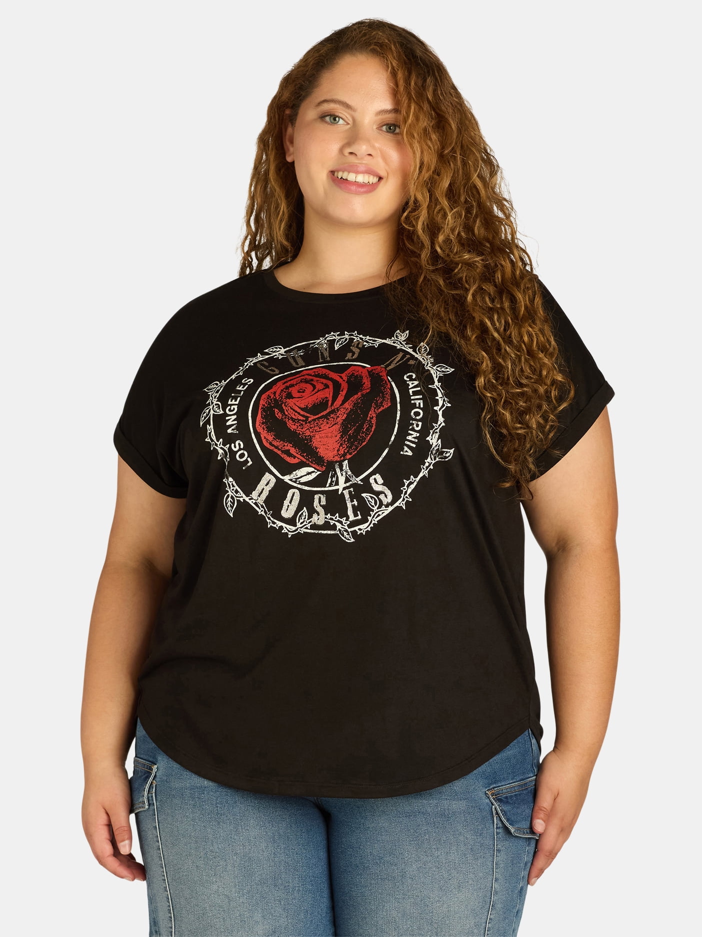 Terra & Sky Women's Plus Size Guns N' Roses Graphic Band Tee with Short ...