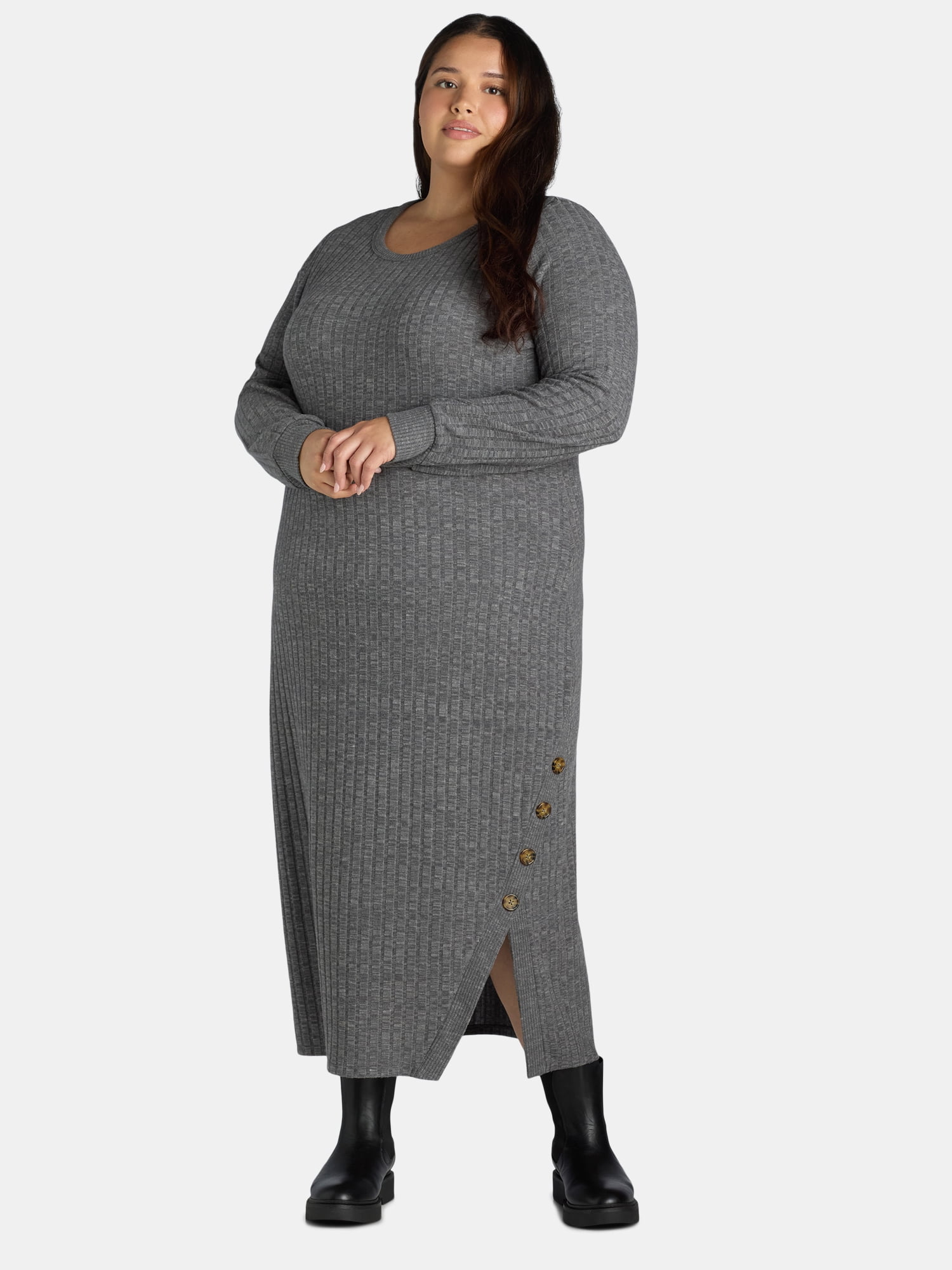 Terra & Sky Plus Size Hacci Dress - Midi Style - Walmart.com