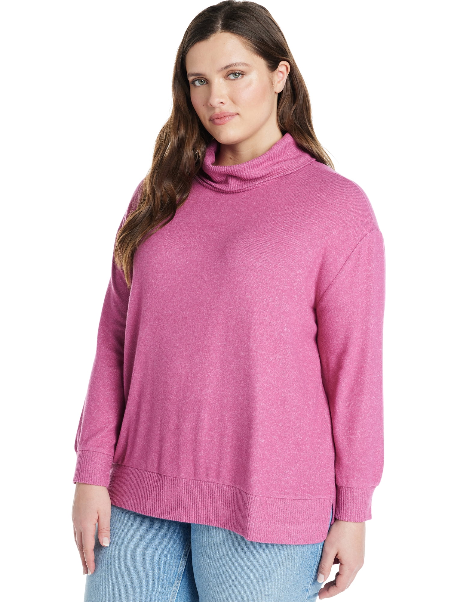 Terra & Sky Women's Plus Size Hacci Knit Mock Neck Top with Long ...