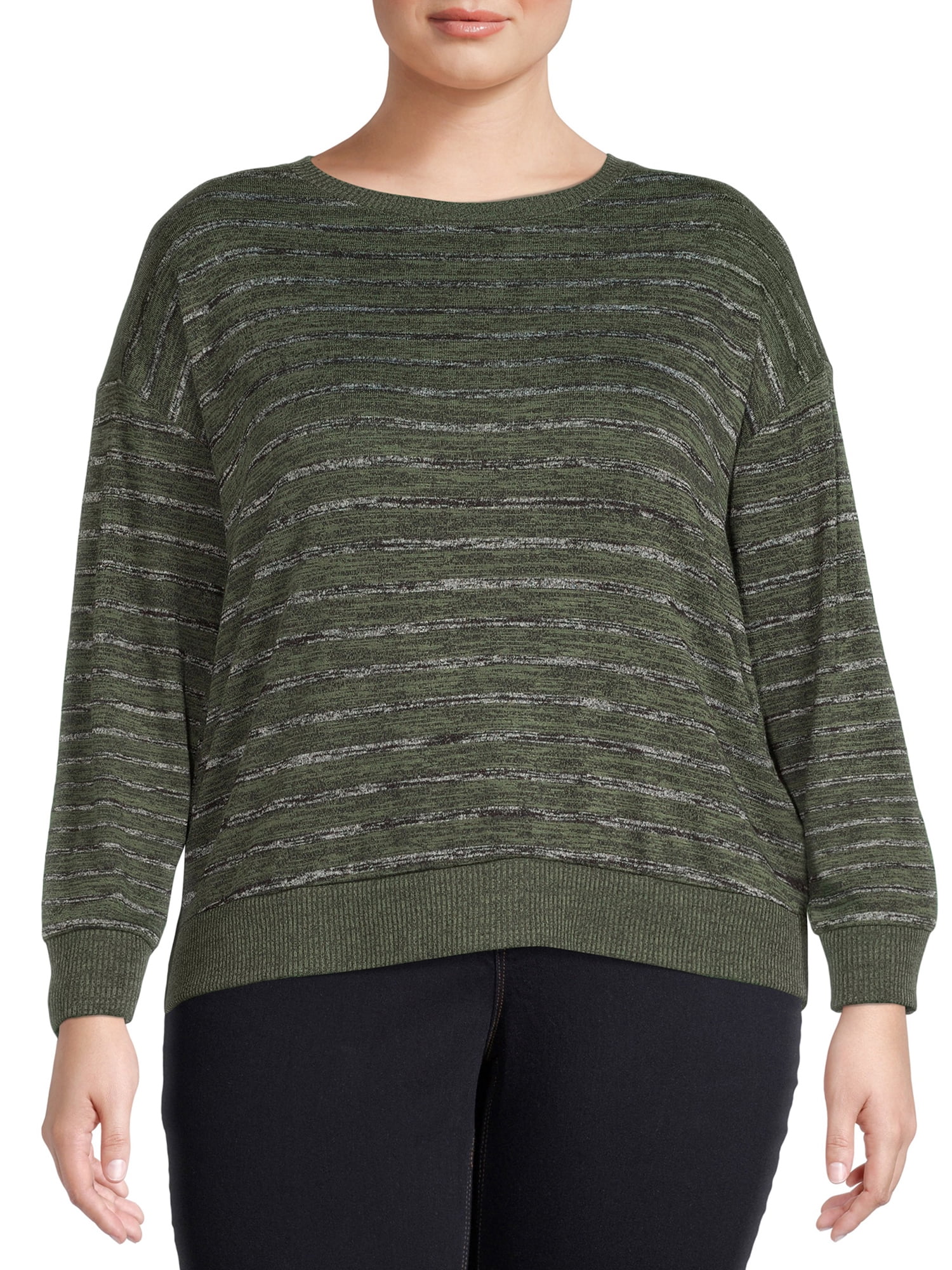 Terra & Sky Women's Plus Size Hacci Knit Top with Long Raglan Sleeves ...