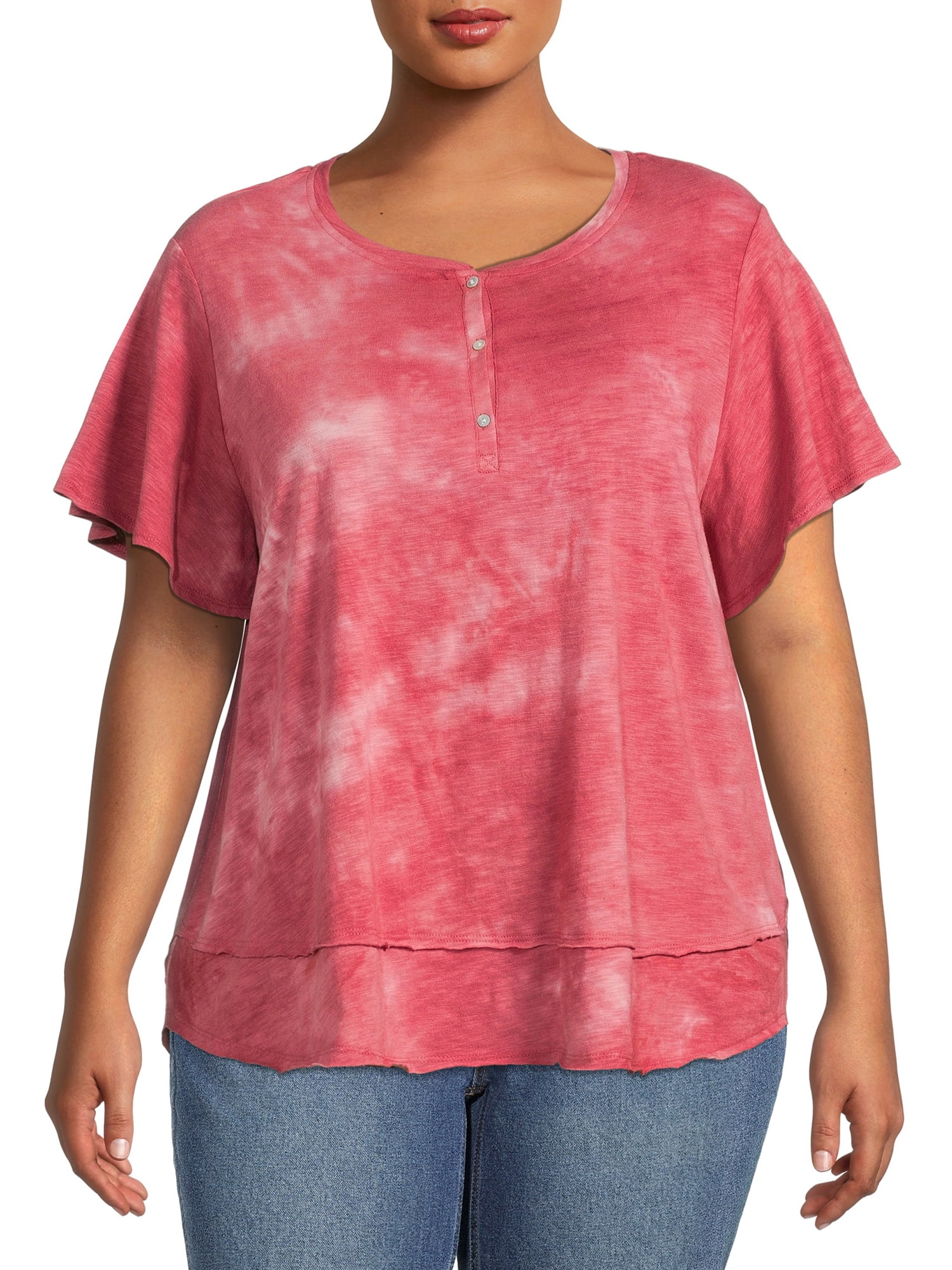 Terra & Sky Women's Plus Size High-Low Tee with Flutter Sleeves ...