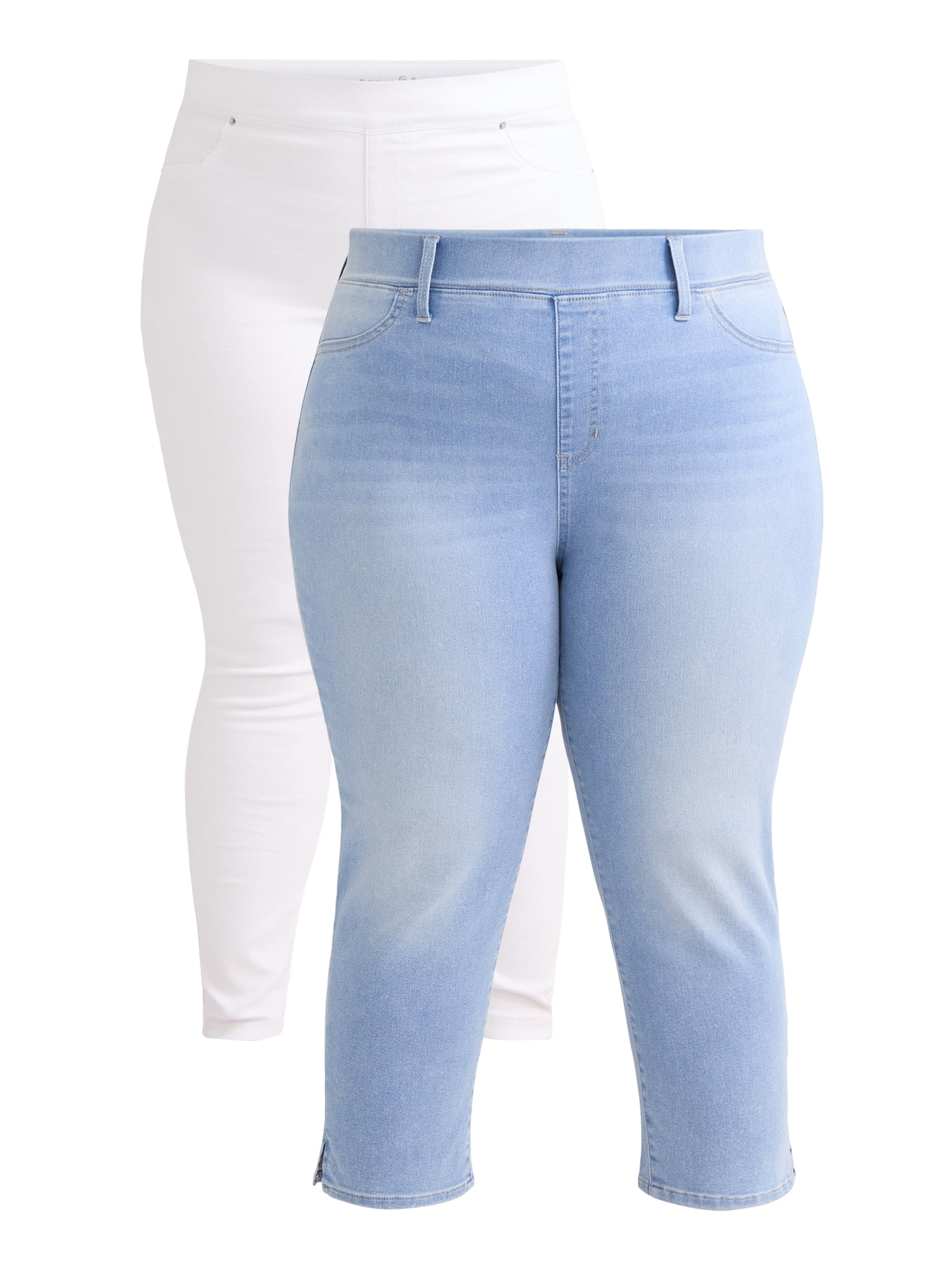 Terra & Sky Women's Plus Size High Rise Capri Jeggings, 2-Pack, Sizes ...