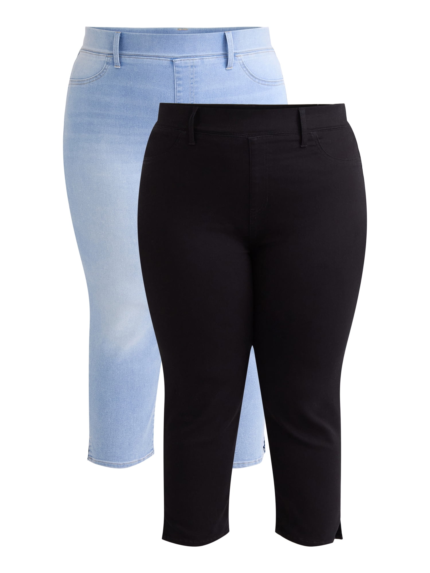 Terra & Sky Women's Plus Size High Rise Capri Jeggings, 2-Pack, Sizes ...