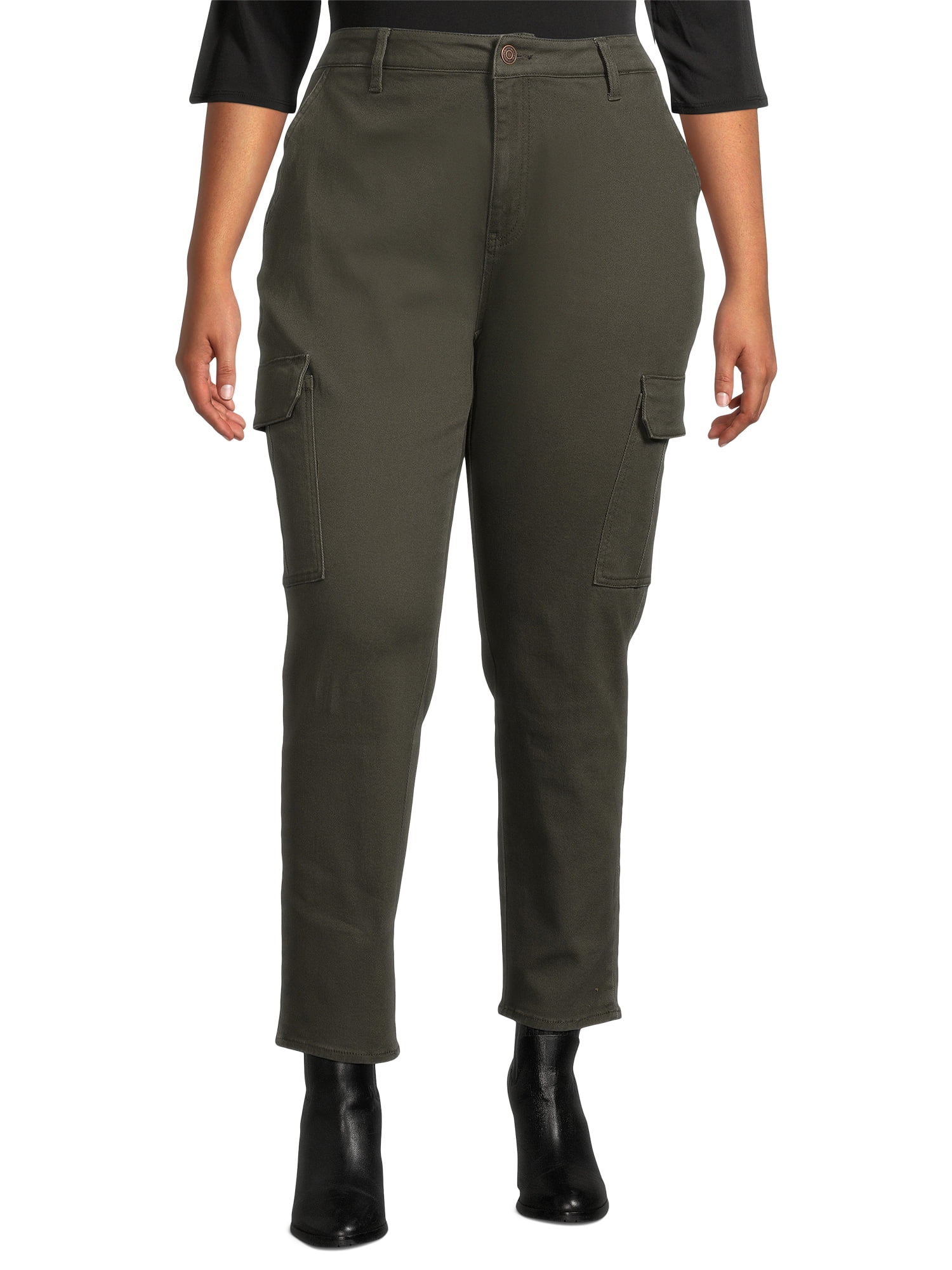 Terra & Sky Women's Plus Size High Rise Cargo Straight Leg Jeans, 29 ...