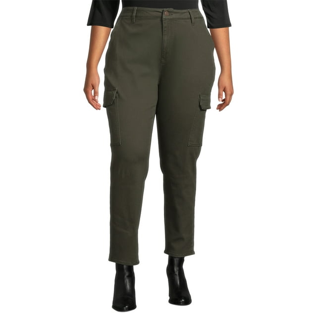 Terra & Sky Women's Plus Size High Rise Cargo Straight Leg Jeans, 29 ...
