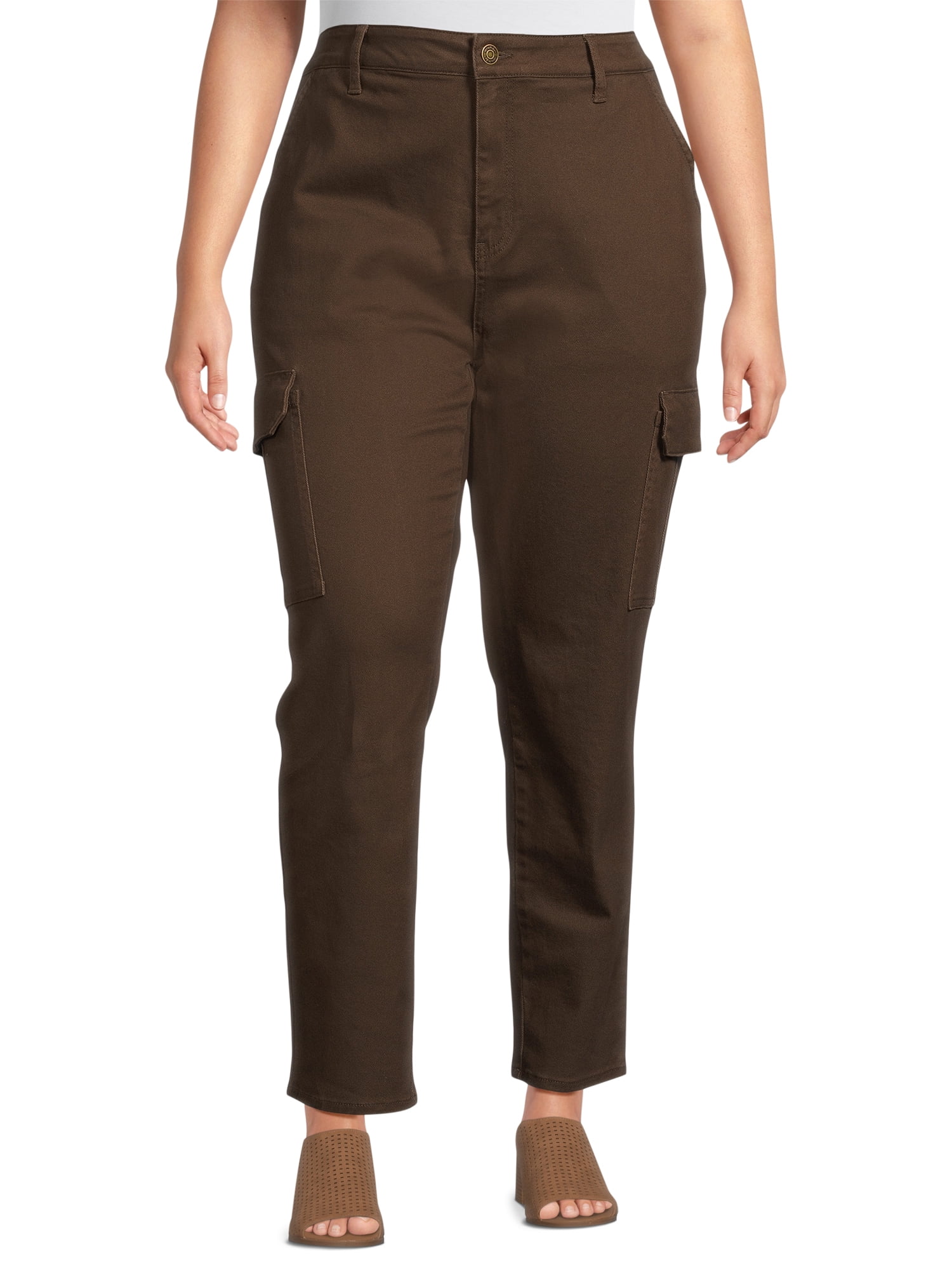 Terra & Sky Women's Plus Size High Rise Cargo Straight Leg Jeans, 29 ...
