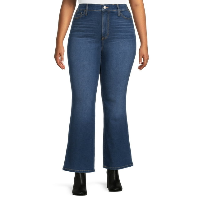 Terra & Sky Women's Plus Size High Rise Flare Jeans, 31” Inseam ...