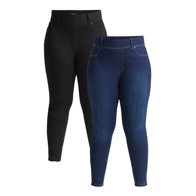 Terra & Sky Women's Plus Size High Rise Jeggings, 2-Pack, 28" Inseam ...