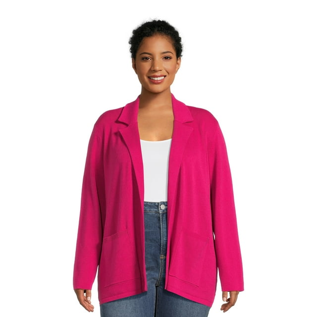 Terra And Sky Womens Plus Size Knit Blazer