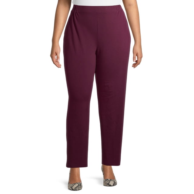 Terra & Sky Women's Plus Size Knit Pants (Regular and Petite Lengths ...