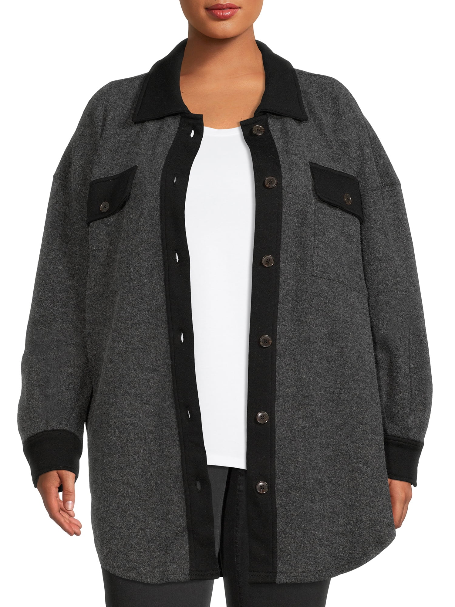Terra & Sky Women's Plus Size Button-Front Shacket - Knit Shirt Jacket ...