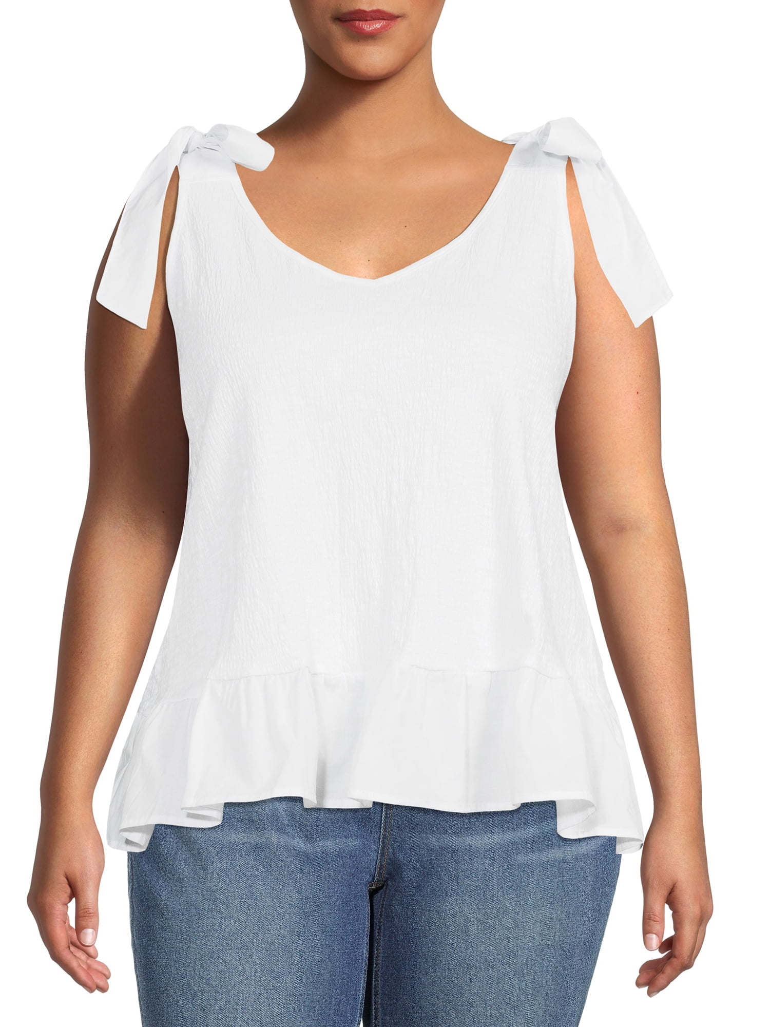 Terra & Sky Plus Size Tie Shoulder Tank Top for Women, Flowy Crinkle ...