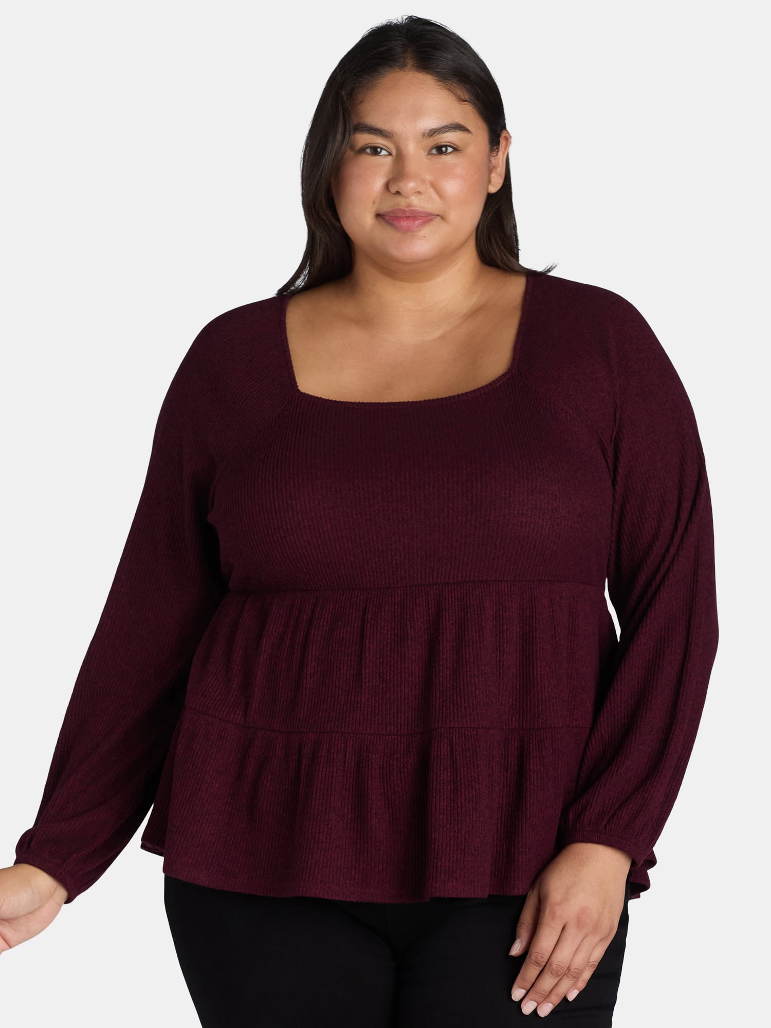 Terra & Sky Women's Plus Size Knit Tiered Top - Walmart.com