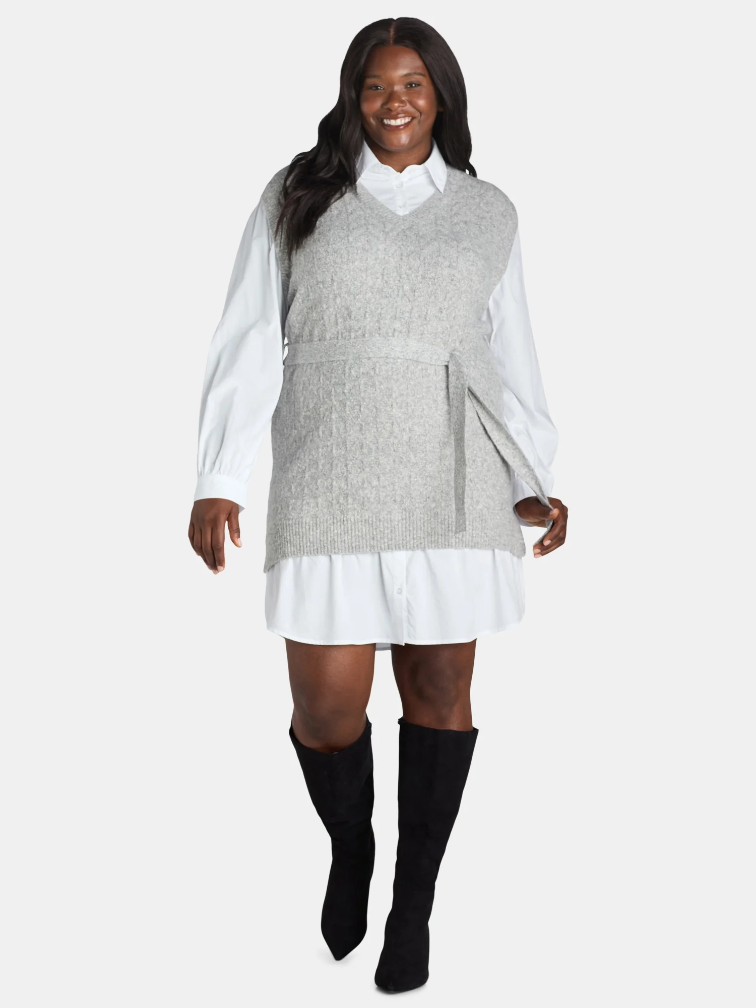 Terra & Sky Women's Plus Size Layered Look Sweater Mini Dress, Sizes 0X-5X - Walmart.com