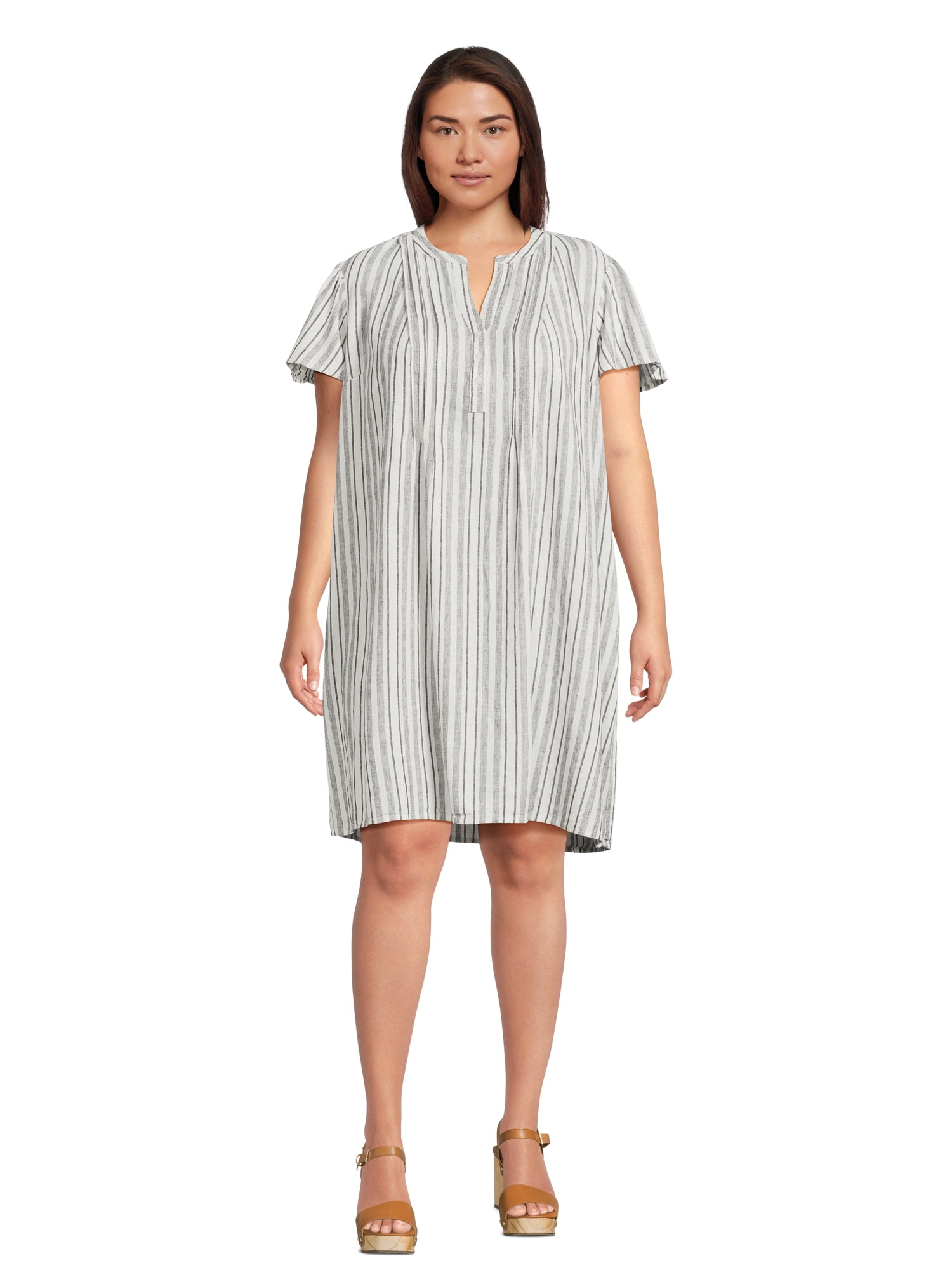 Terra & Sky Plus Size Linen Pintuck Dress Sleeves - Walmart.com