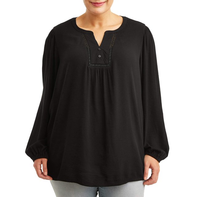 Terra & Sky Women's Plus Size Long Sleeve Gauze Peasant Woven Top ...