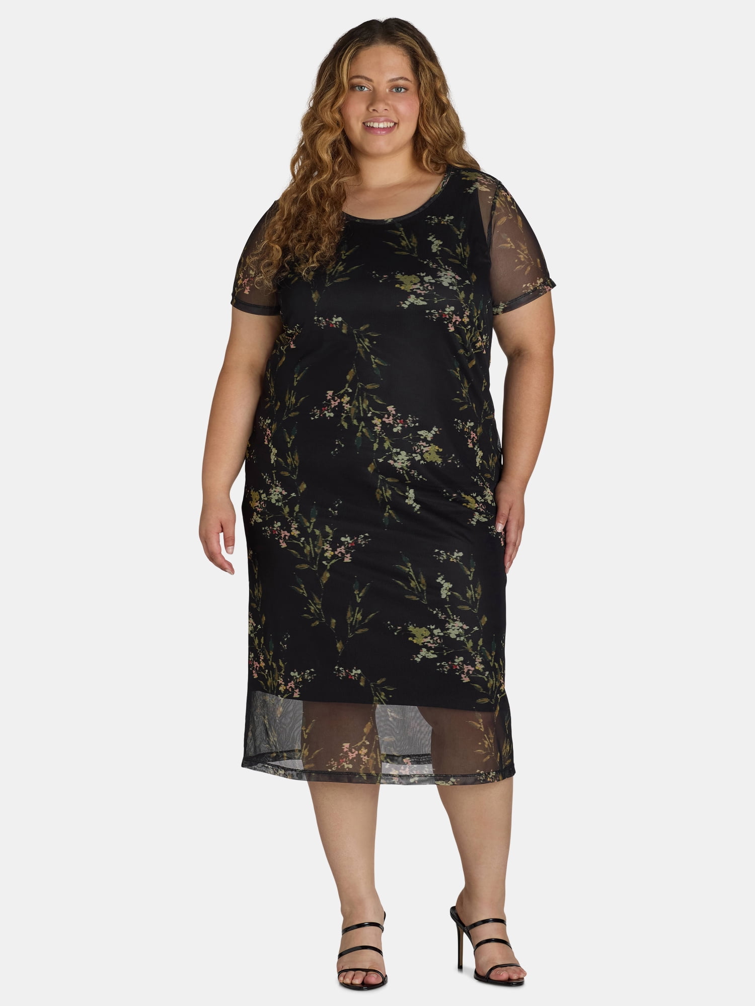 Terra & Sky Plus Size Mesh Midi Dress - Walmart.com